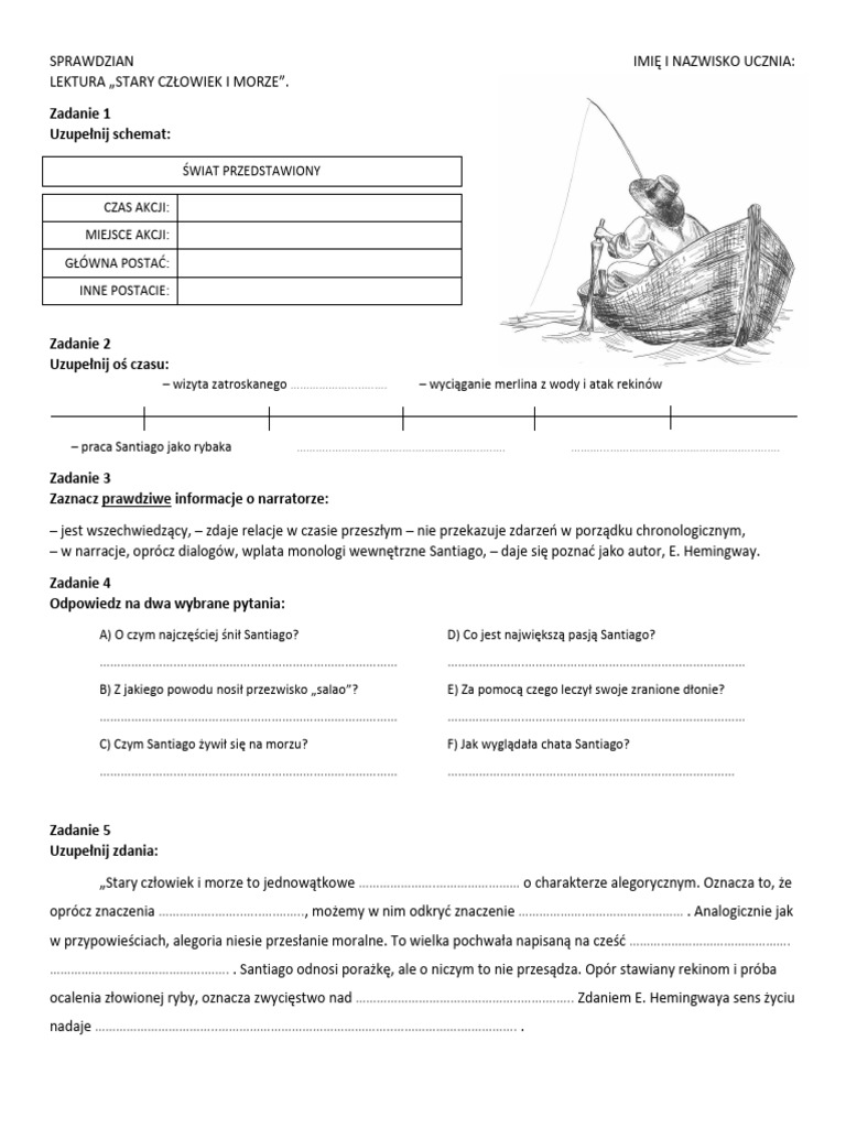 Sprawdzian Stary Czlowiek I Morze | PDF
