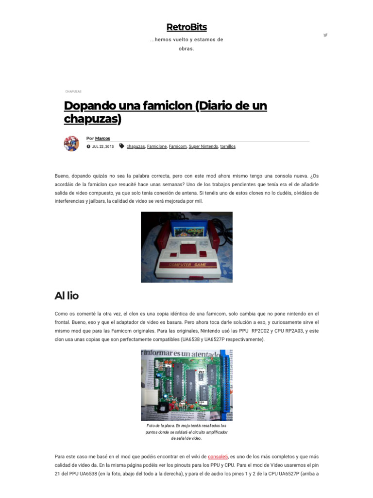 Dopando Una Famiclon (Diario de Un Chapuzas) - RetroBits | PDF | Electrónica | Juegos de consolas