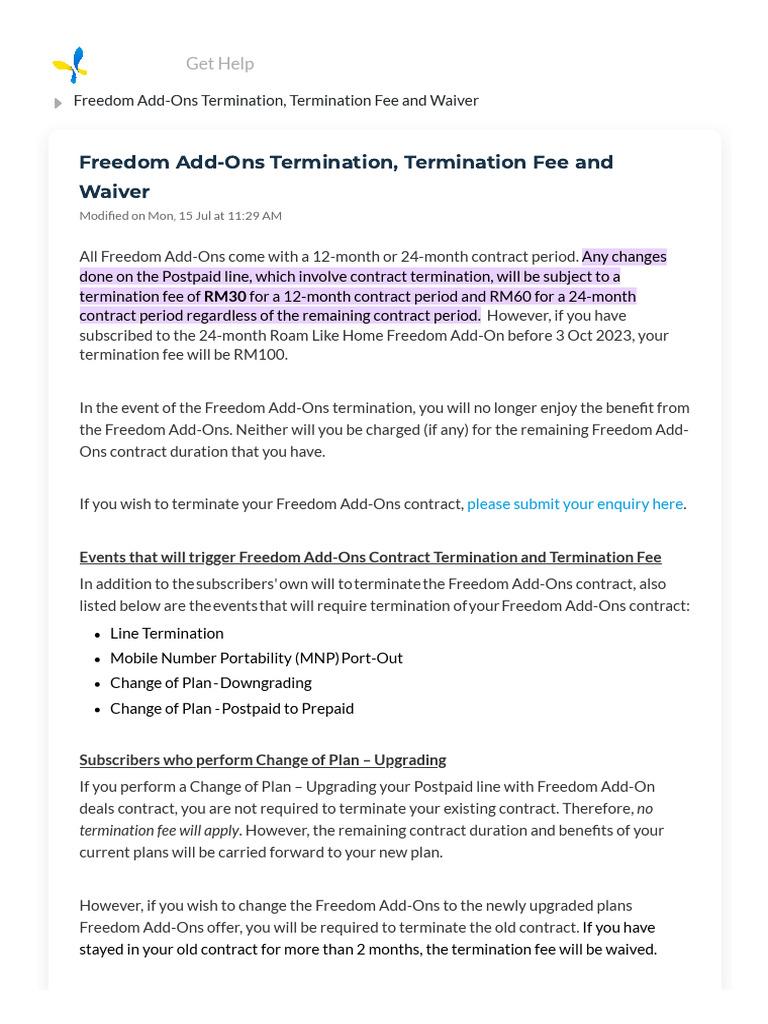 Terminating Digi Freedom Add-Ons | PDF | Service Industries