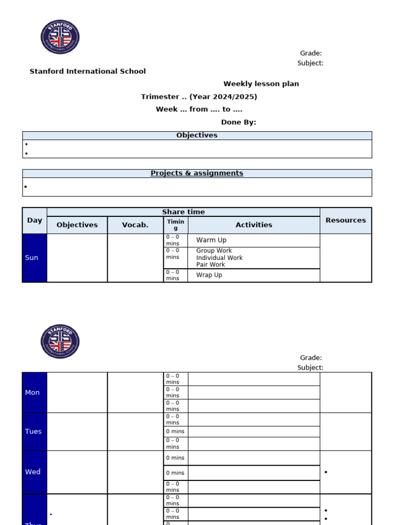 Weekly Lesson Plan | PDF