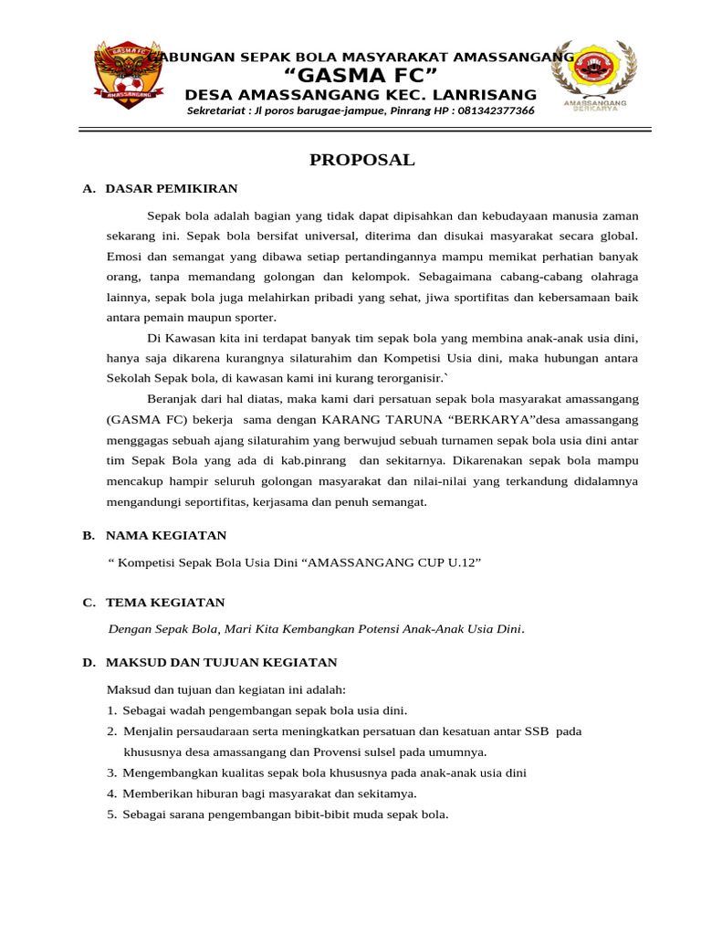 Proposal Kompetisi Sepak Bola Usia Dini | PDF