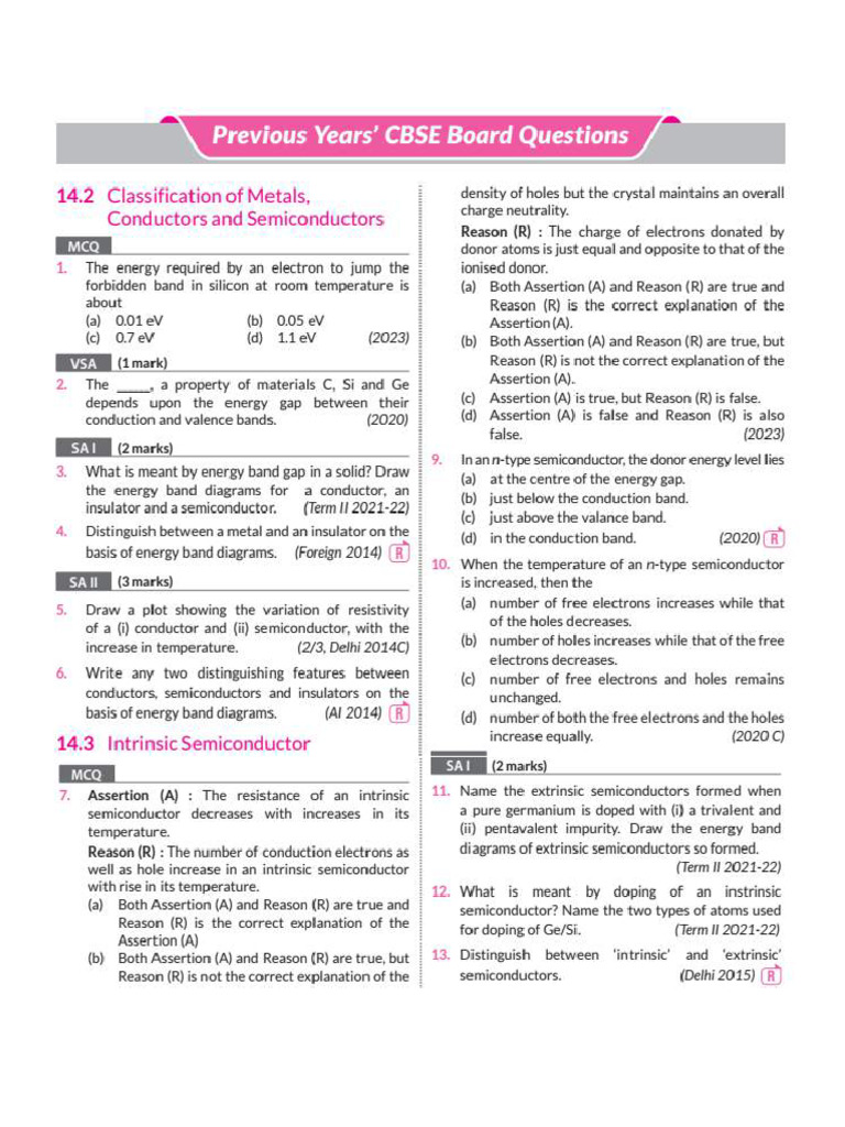 Semiconductor PYQ CBSE | PDF | Science & Mathematics | Technology ...