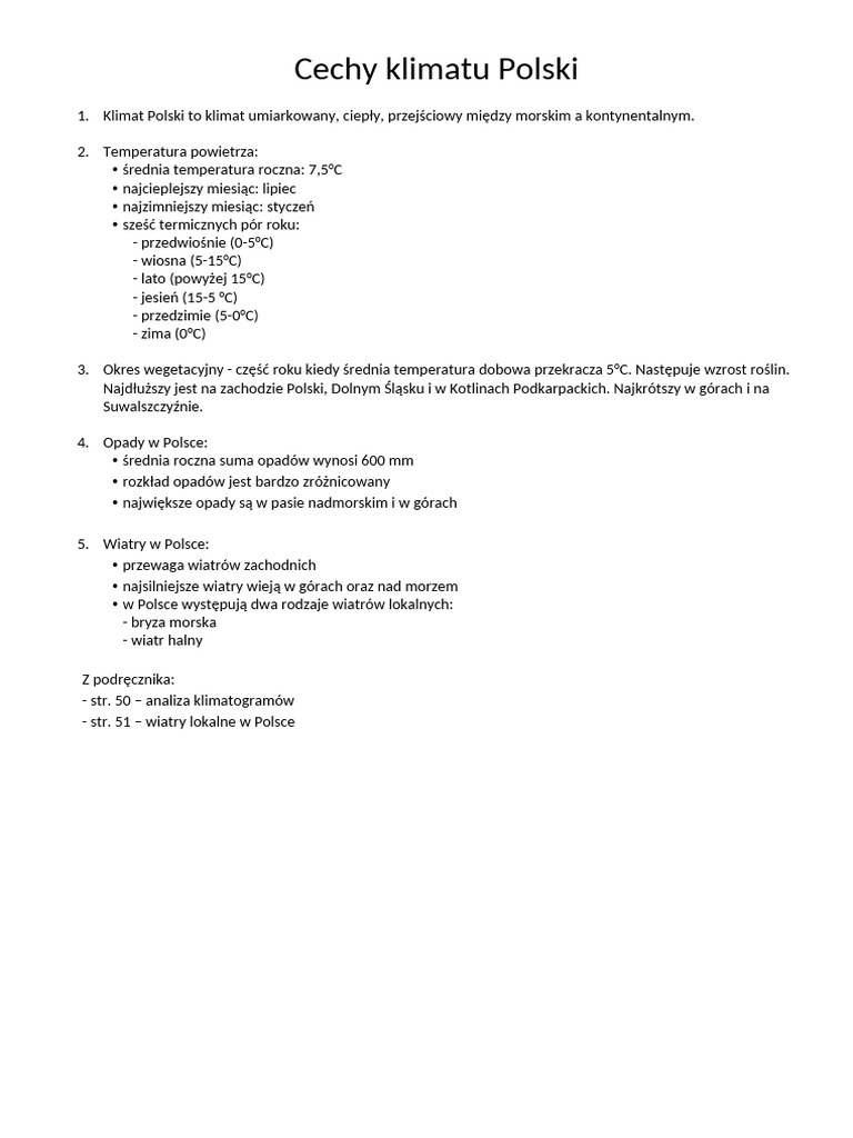 Cechy Klimatu Polski | PDF