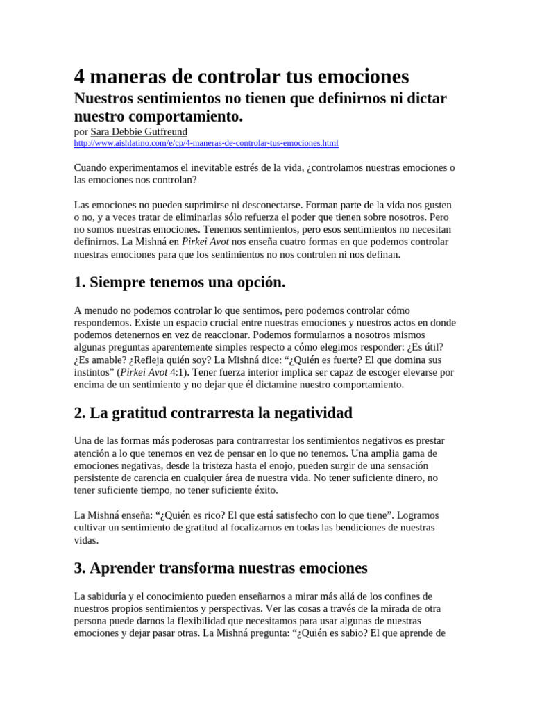 4 Maneras de Controlar Tus Emociones | PDF | Las emociones | Sicología