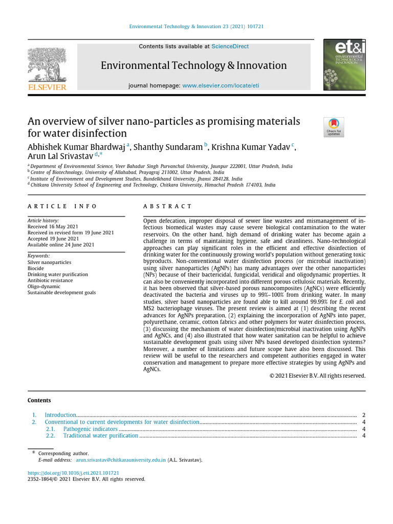 An overview of silver nano-particles as promising materials for water disinfection | PDF | Water ...