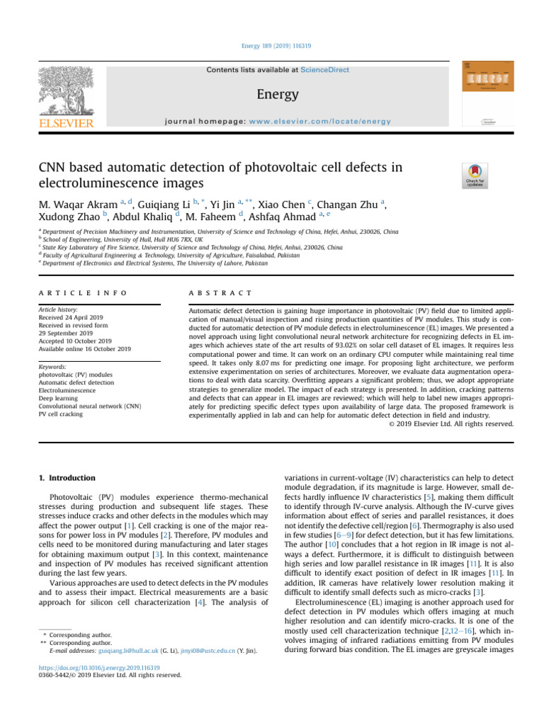CNN Based Automatic Detection of PV Cell Defects... | PDF | Applied ...