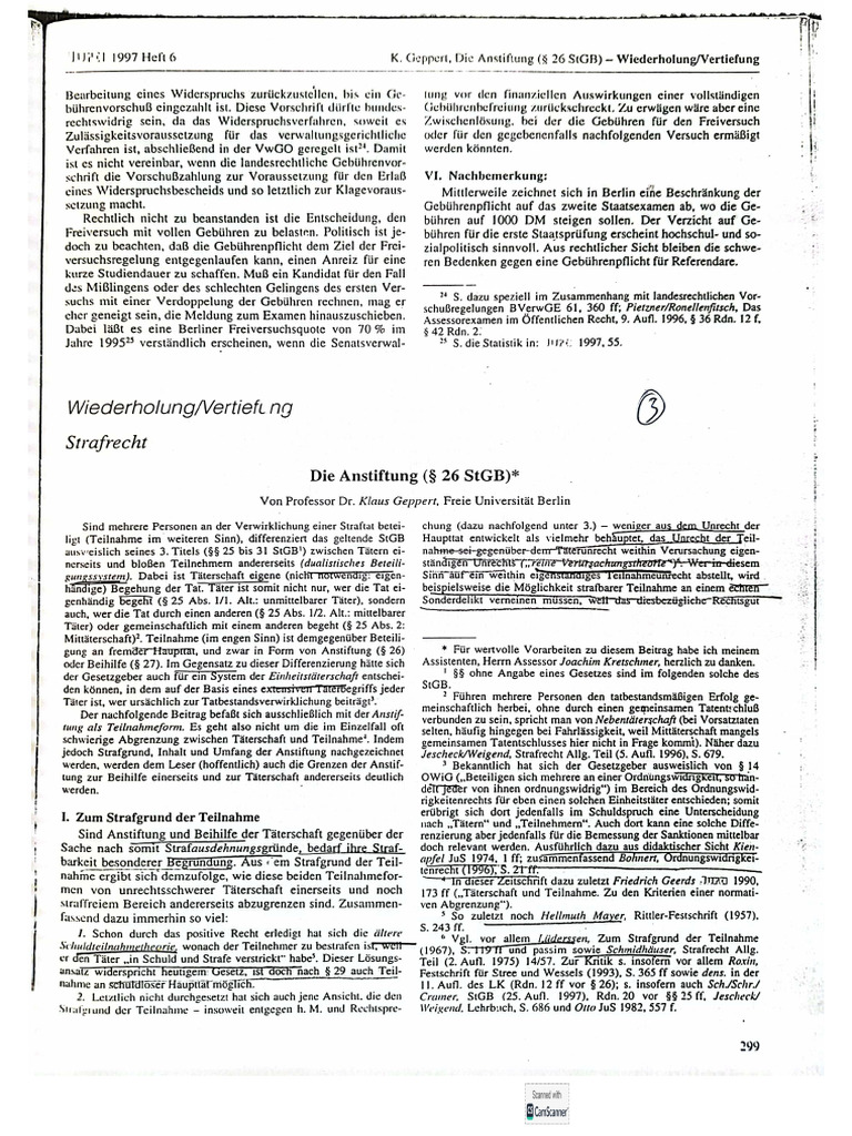 GEPPERT, Klaus. Die Anstiftung ( 26 STGB) | PDF