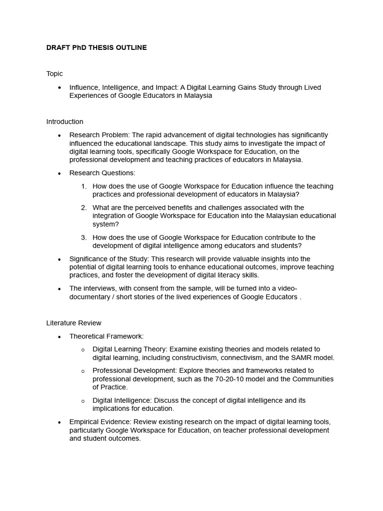 PHD Thesis Outline | PDF | Behavior Modification | Learning