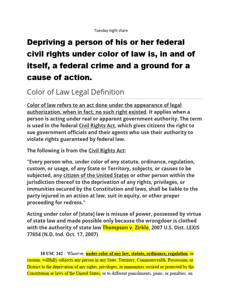 Understanding Color of Law Violations | PDF | Sovereign Immunity ...