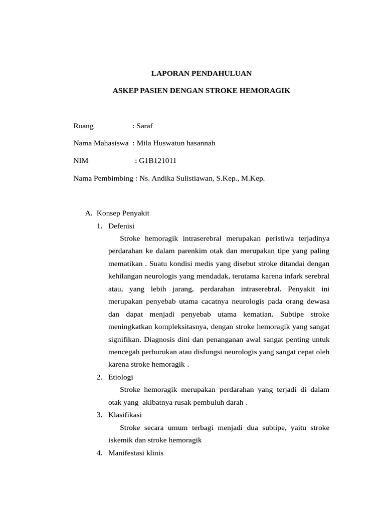 Laporan Pendahuluan Stroke Hemoragik | PDF | Pengembangan Diri | Sains & Matematika