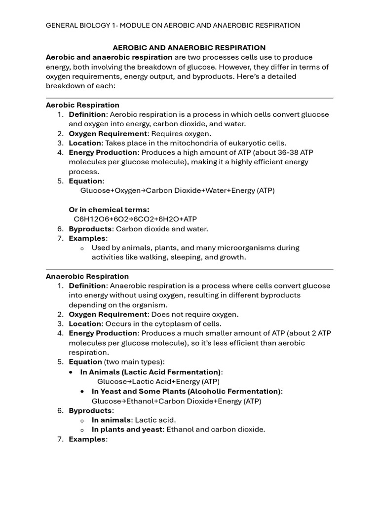 Aerobic vs Anaerobic Respiration Guide | PDF | Cellular Respiration ...