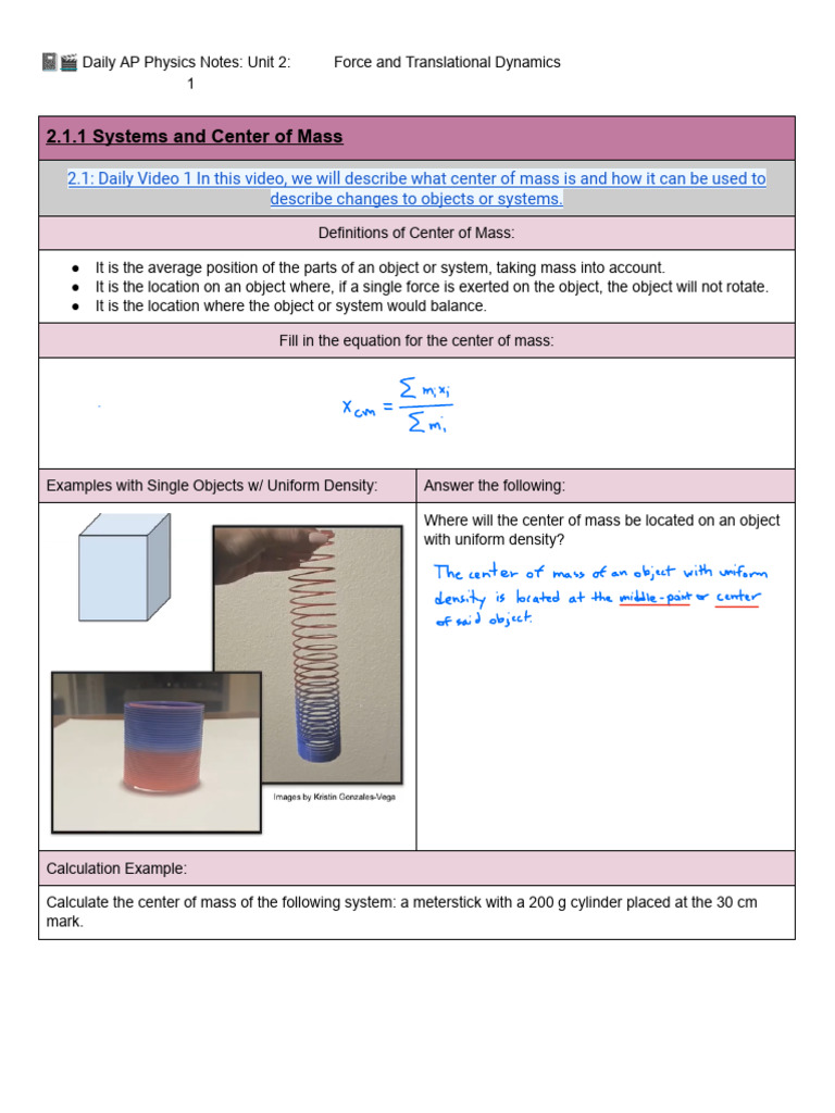 2.1.1 Systems and Center of Mass | PDF | Force | Friction