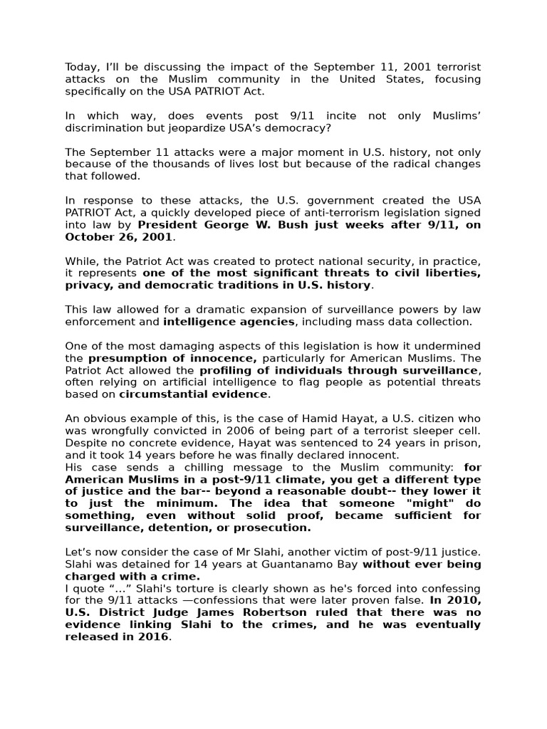 Oral Presentation | PDF | Patriot Act | September 11 Attacks