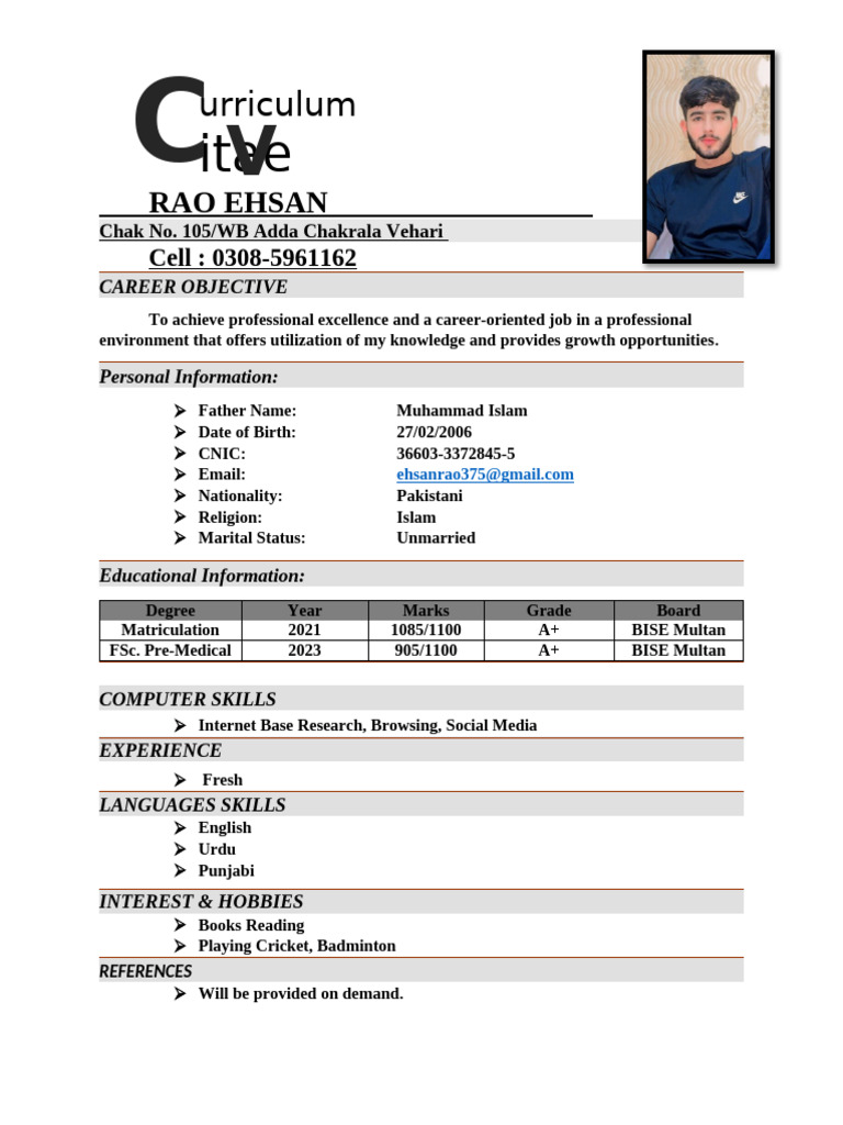 Rao Ehsan CV | PDF