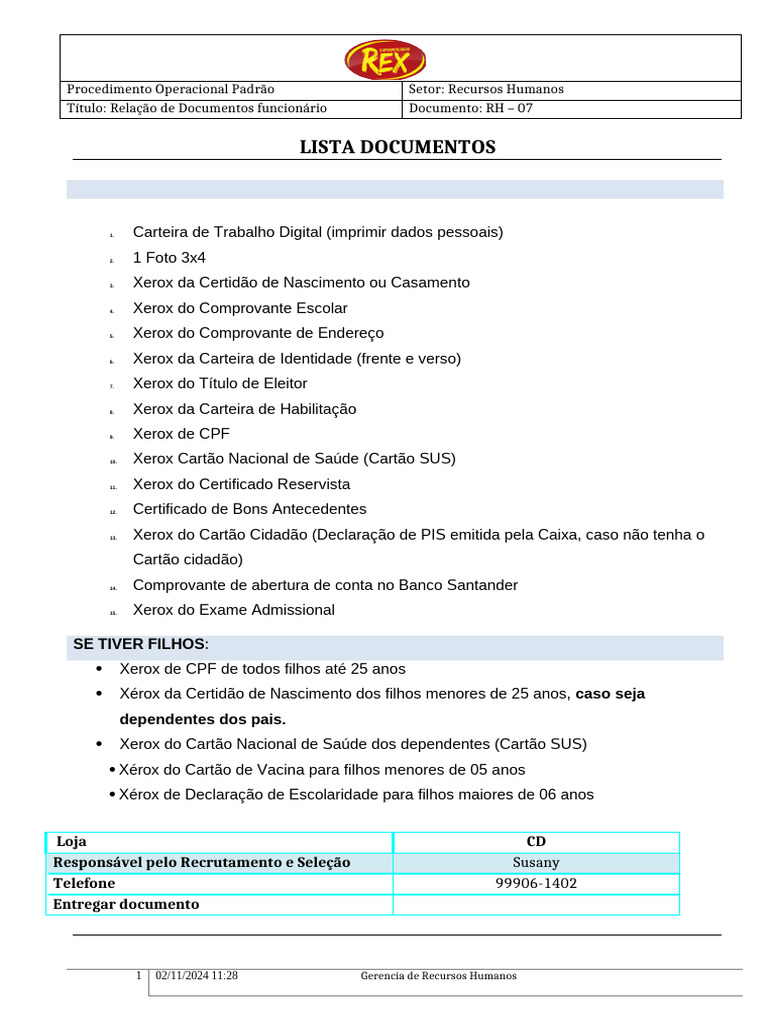 RH 07 Lista Documentos Funcionario | PDF | Bem-estar