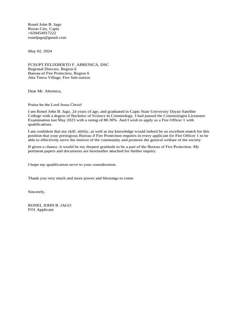 Application Letter For BFP | PDF | Social Science