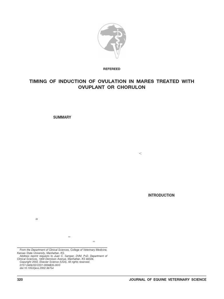 Timing of Induction of Ovulation in Mares Treated With Ovuplant or ...