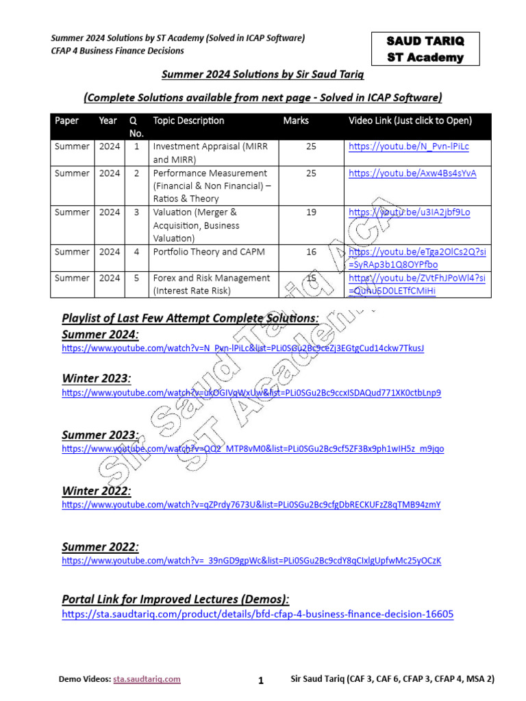 Summer 2024 CFAP 4 Solutions Guide | PDF | Money | Economics