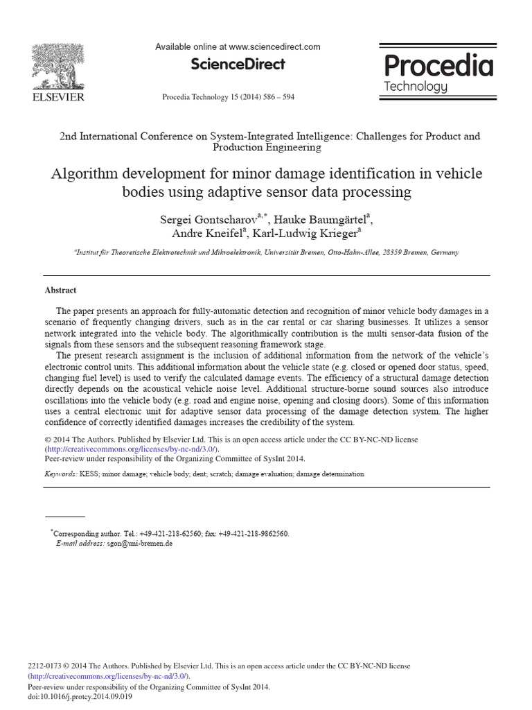 Algorithm Development For Minor Damage Identification in Vehicle Bodies Using Adaptive Sensor ...