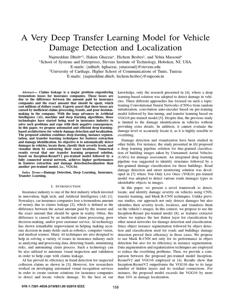 Deep Learning for Vehicle Damage Detection | PDF | Artificial Intelligence | Intelligence (AI ...