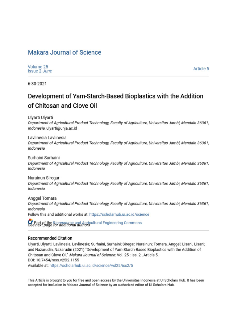 Development of Yam-Starch-Based Bioplastics With The Addition of | PDF | Materials | Chemistry