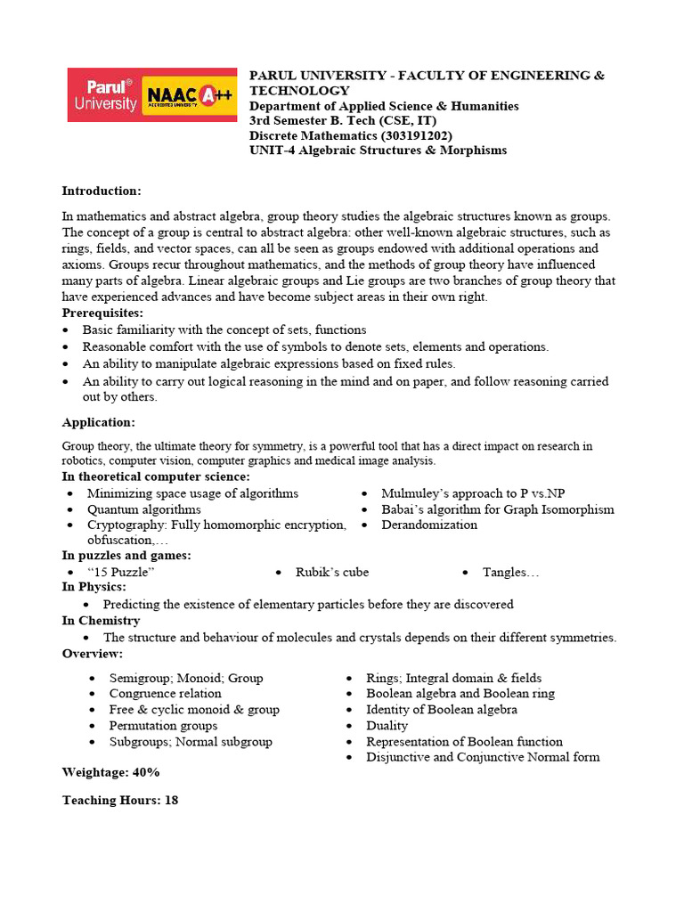UNIT - 4 - Algebraic Structures & Morphisms | PDF | Group (Mathematics) | Integer
