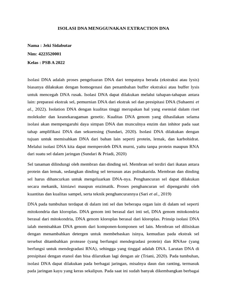 ESSAY ISOLASI DNA MENGGUNAKAN EXTRACTION DNA - Jeki | PDF