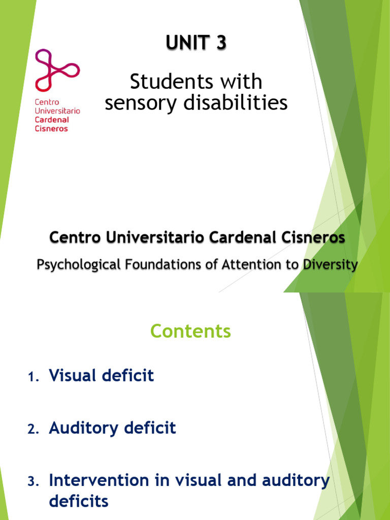 UNIT 3-Sensory Disabilities | PDF | Visual System | Visual Impairment