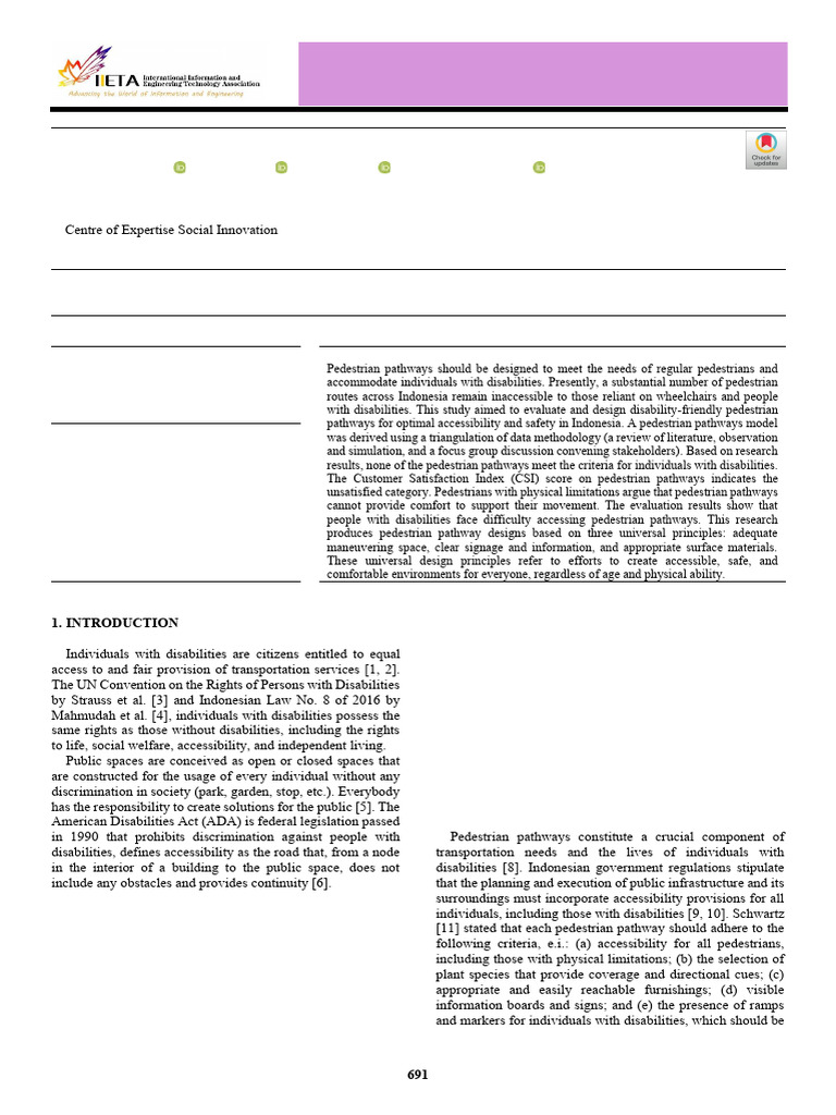Enhancing Inclusivity: Designing Disability Friendly Pedestrian Pathways Henny Pratiwi Adi1 ...