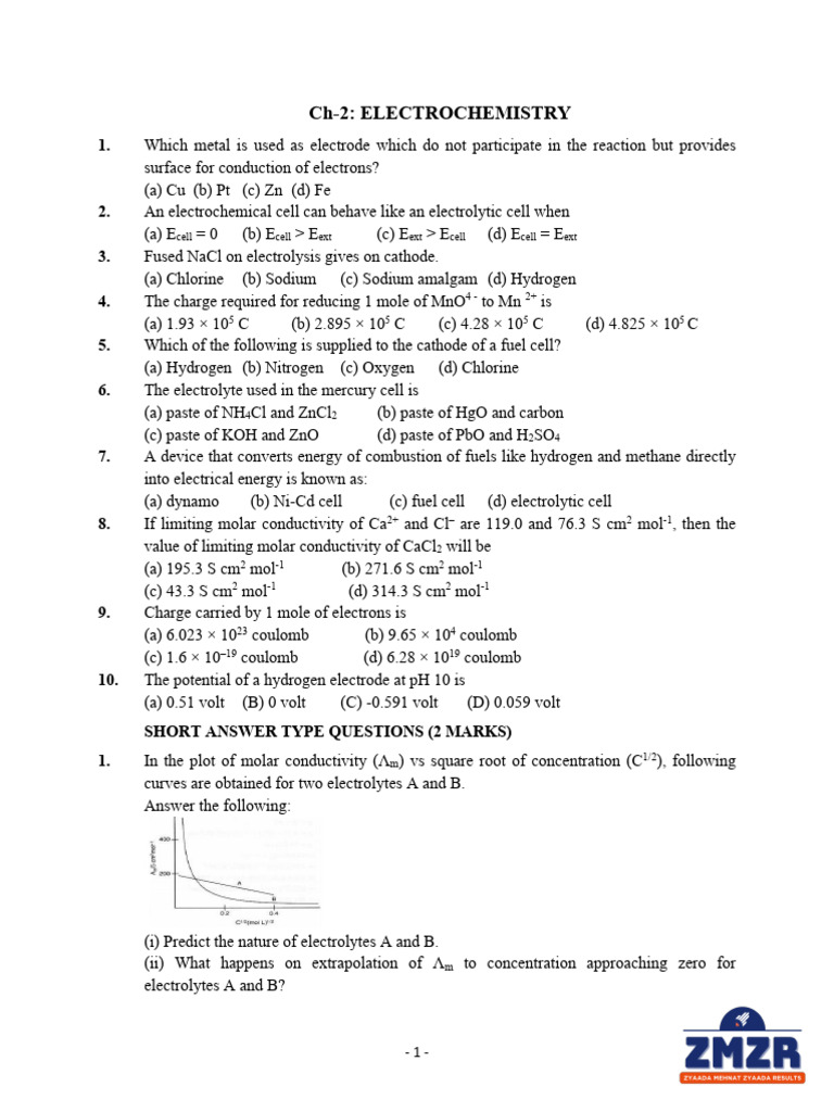 12th Chem Question Bank (Ch-2,3,6,7) | PDF | Reaction Rate ...