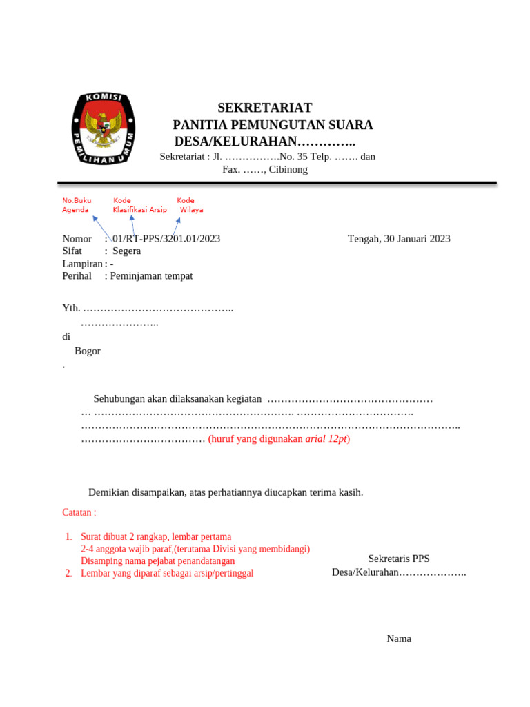 Contoh Format Surat sekretariat PPS | PDF