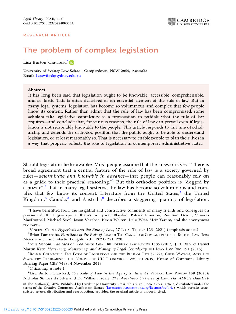 The Problem of Complex Legislation | PDF | Rule Of Law | Reason