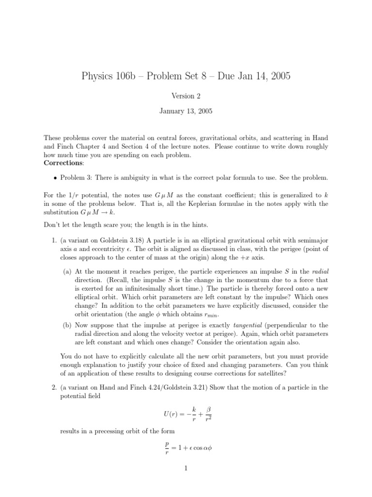 central force problems | PDF | Orbit | Force