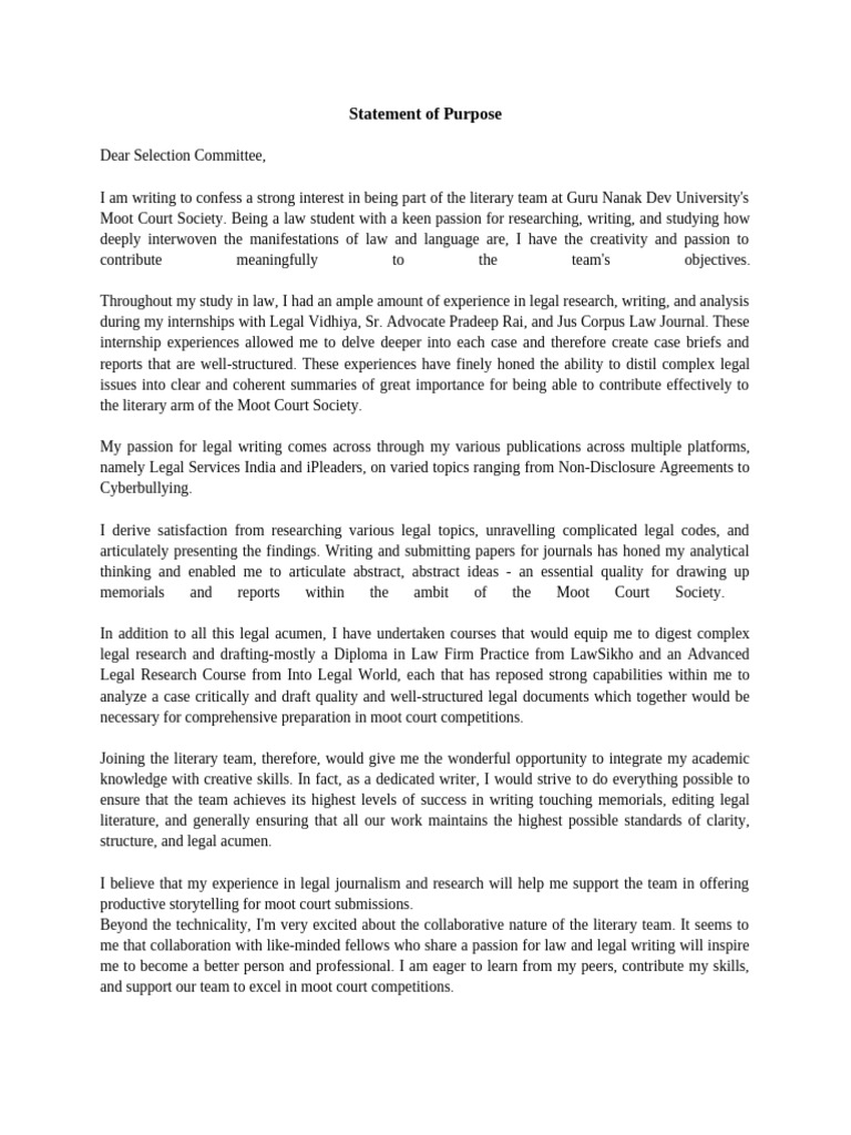 Statement of Purpose | PDF | Cognition | Human Communication