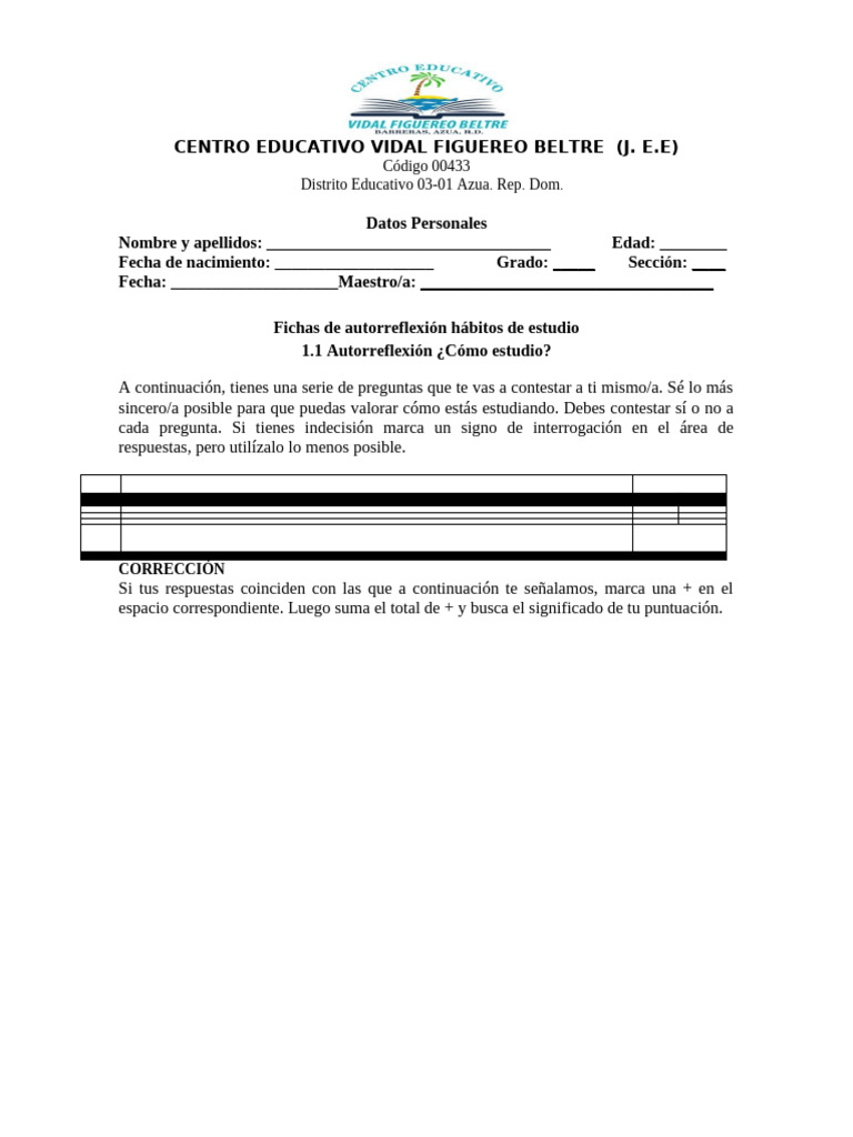 Fichas de Autorreflexión Estudiantil | PDF | Maestros | Enseñando