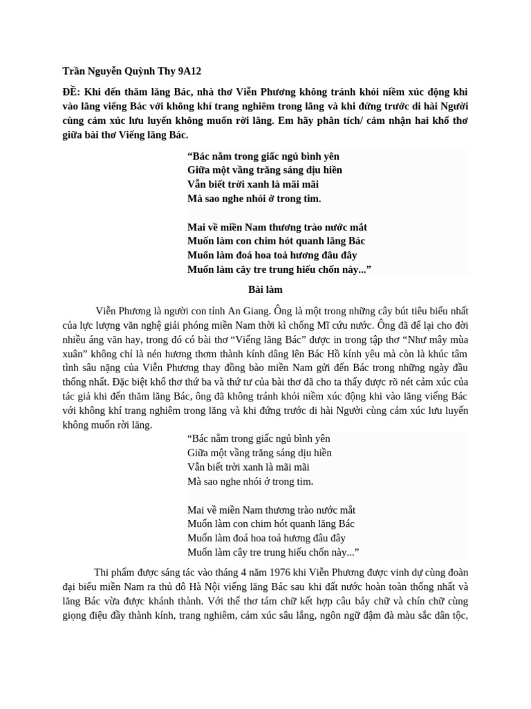 PHÂN TÍCH 2 KHỔ CUỐI BÀI VLB | PDF