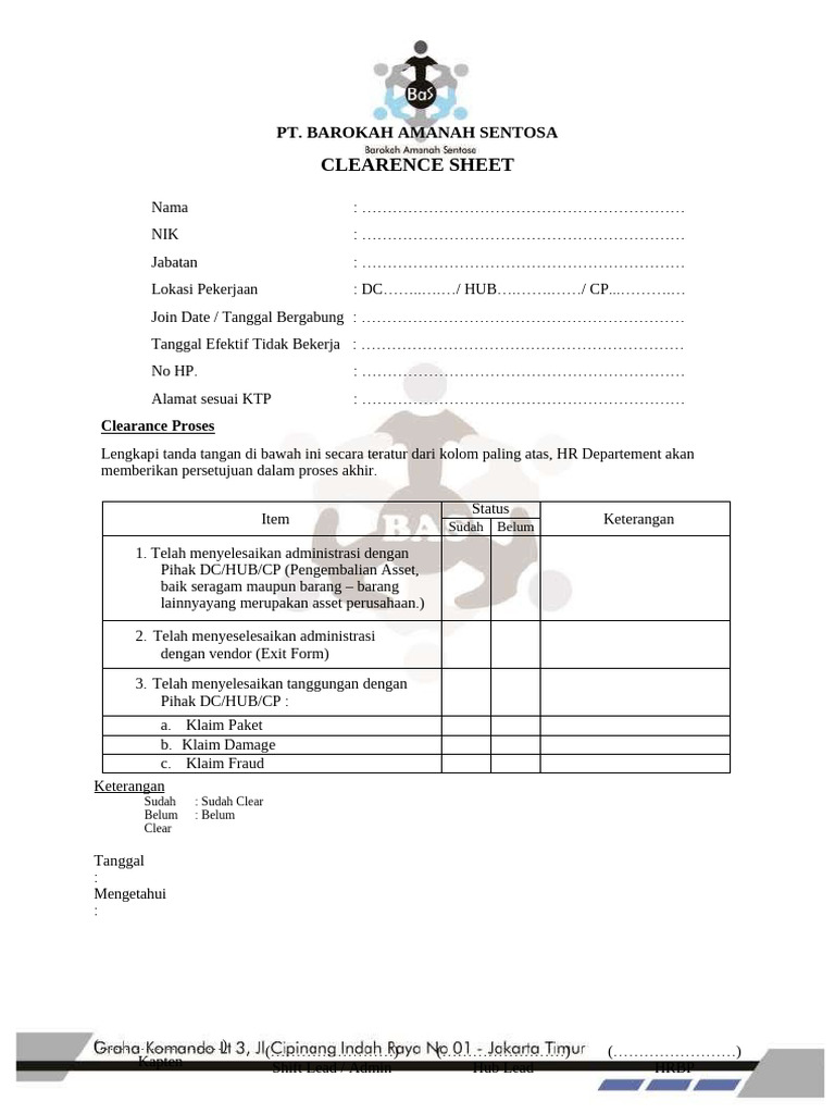 Clearance Sheet BAS | PDF