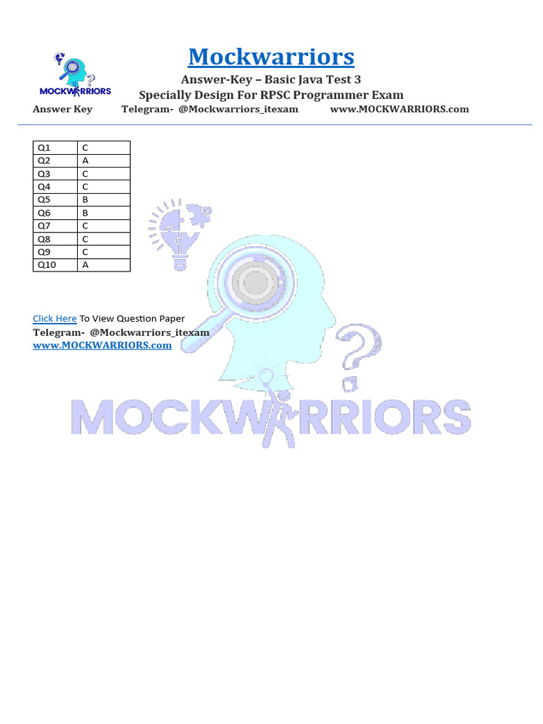 Java Test 3 Answer Key for RPSC | PDF | Career & Growth | Computers