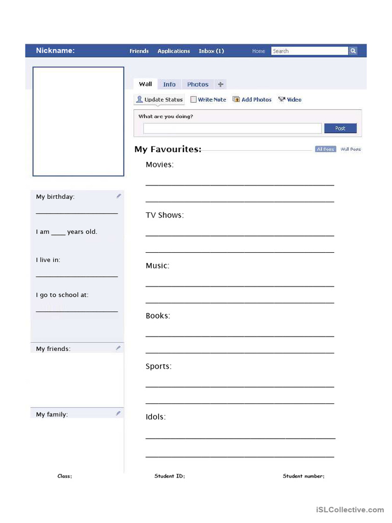 My Facebook Profile Worksheet | PDF