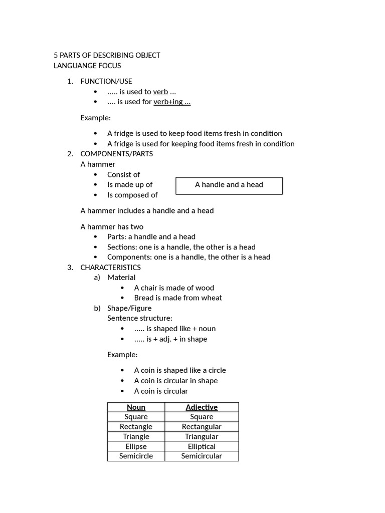 5 Parts of Describing Object | PDF | Length | Shape