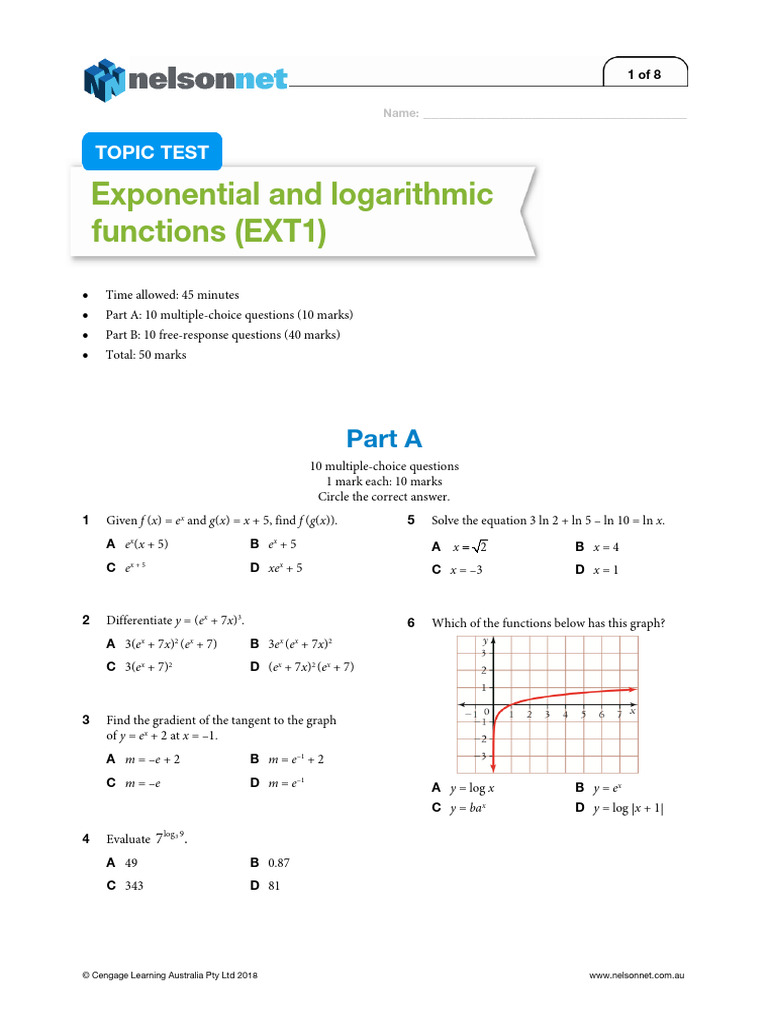 MIF Year 11: 10 - Exp and Log Functions (Ext1) | PDF | Logarithm | Exponential Function