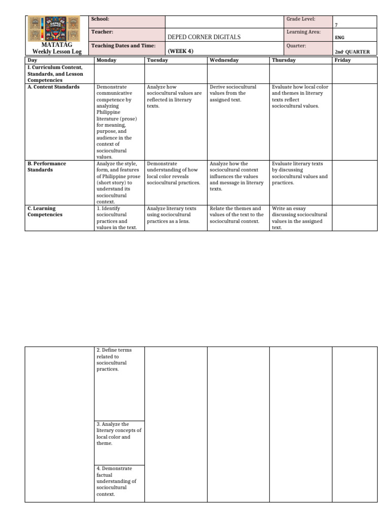 Dll-Week 4 Grade 7 Matatag-Deped Corner Digitals | PDF | Human Communication | Learning