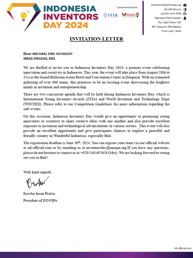 Invitation Letter IND SMAS UNGGUL DEL | PDF | Payments
