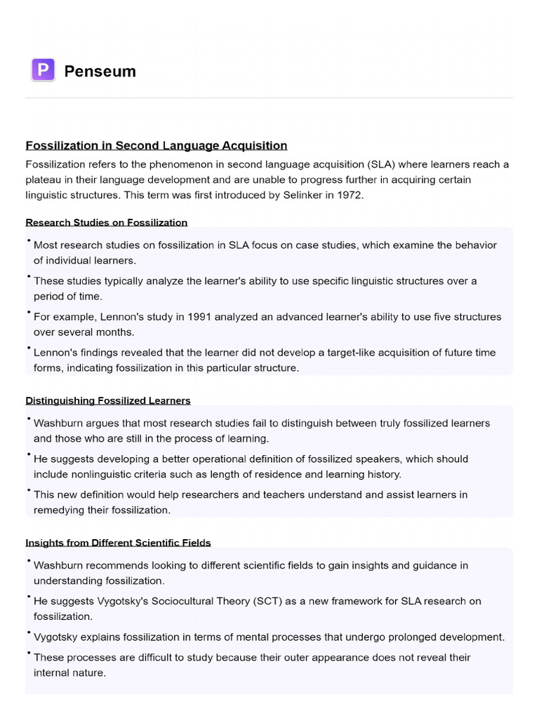 Fossilization in Second Language Acquisition | PDF