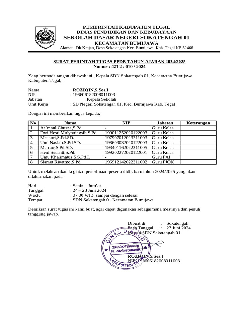 Surat Tugas PPDB | PDF