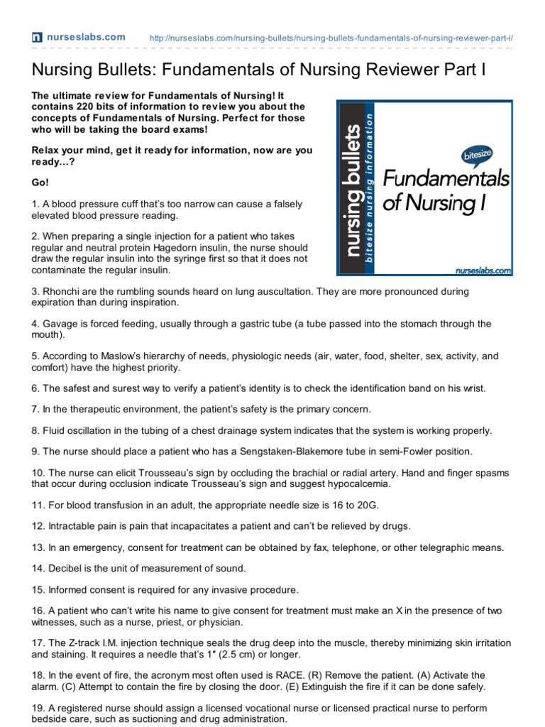 Nursing Bullets Fundamentals of Nursing Reviewer Part I | PDF | Pulse ...