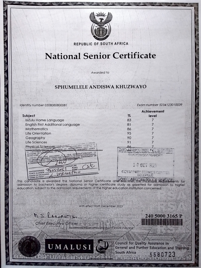 Applicant National Senior Certificate | PDF | Educational Assessment And Evaluation | Student ...