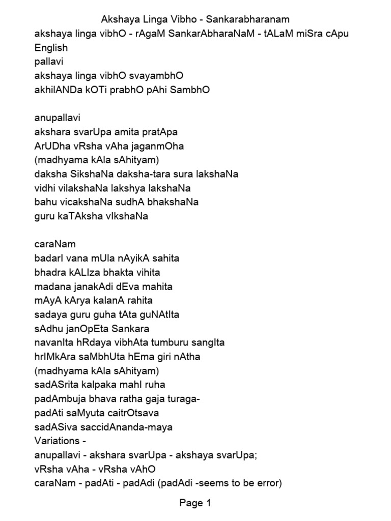 Akshaya Linga VibhO-SankarAbharaNaM | PDF