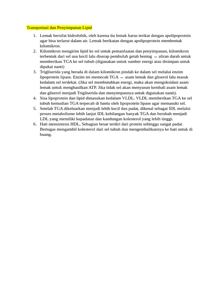 Transportasi Dan Penyimpanan Lipid Khania | PDF
