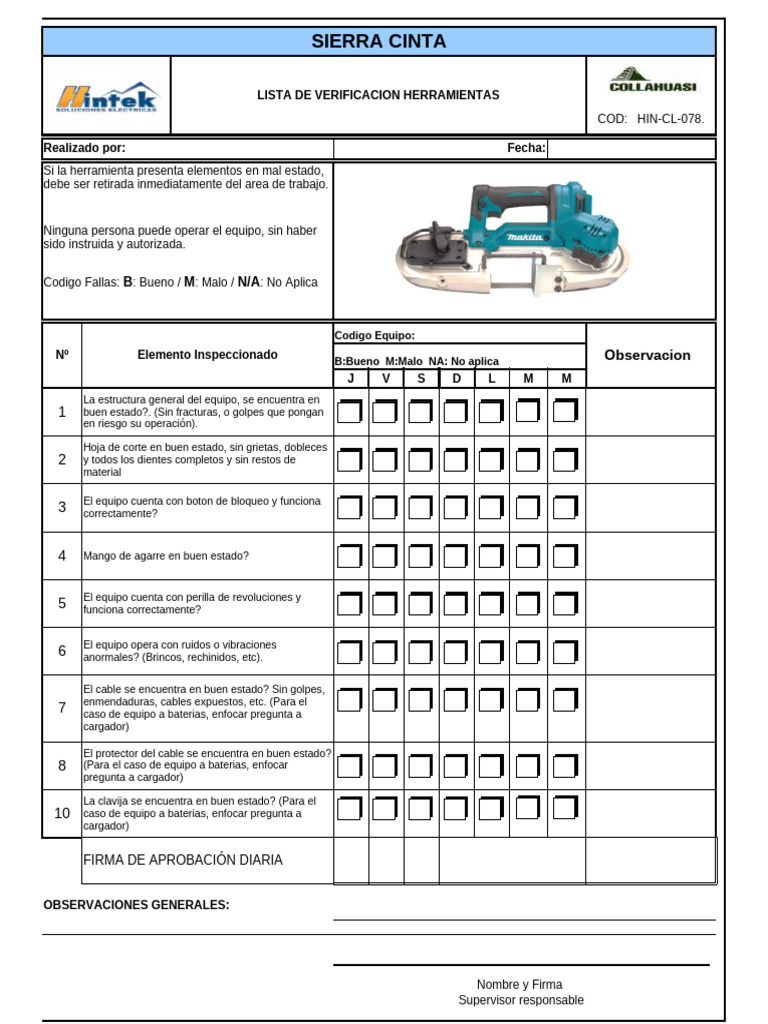HIN-CL-078. Check List Sierra Banda | PDF